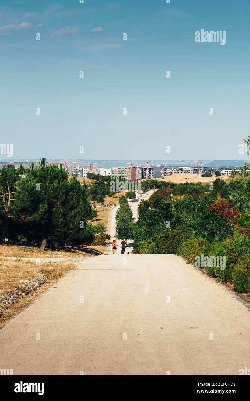 MADRID, SPAIN - Jun 08, 2021: The blue sky over the Valdebebas-Felipe ...