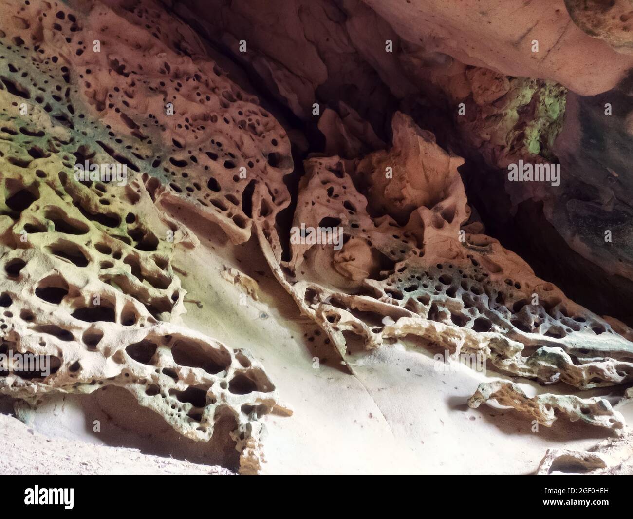 Fancy patterns made by water in a sea plaster grotto. Nature glyptic in ...