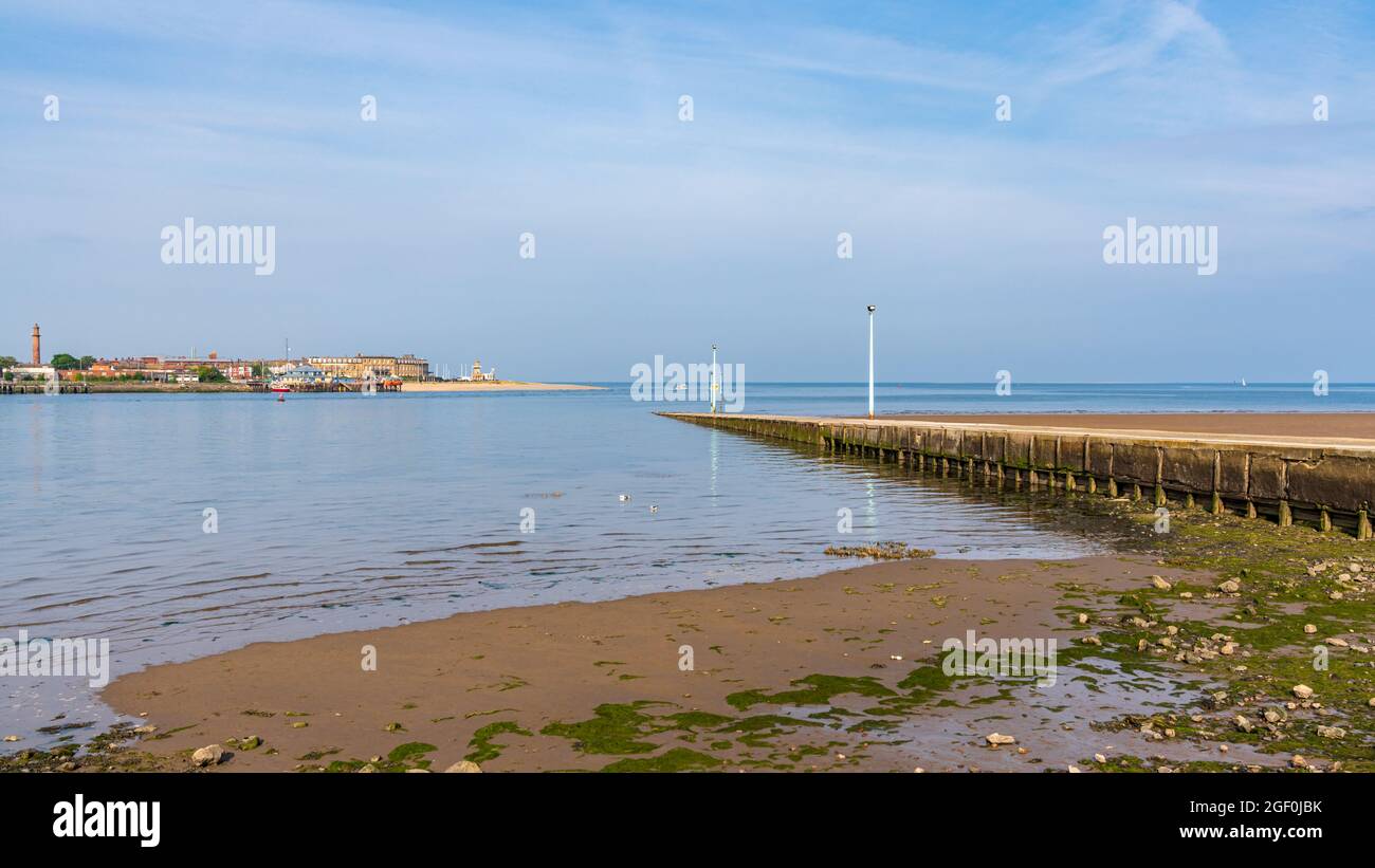 The ferry pier in Knott End-on-Sea, Lancashire, England, UK - with the ...