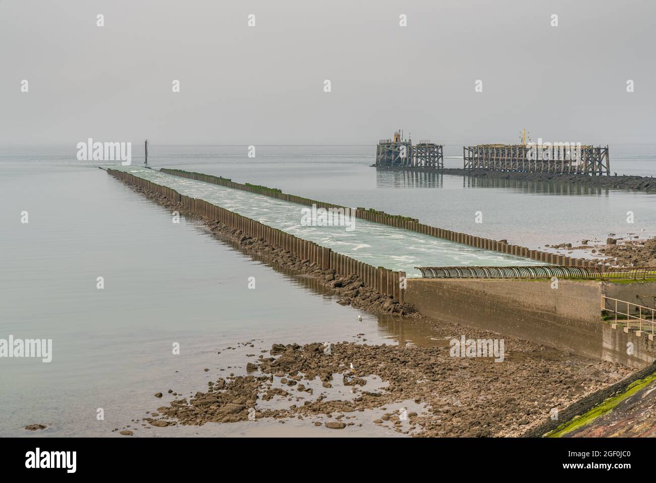 The South Pier and a return flow into the Irish Sea, seen in Heysham ...