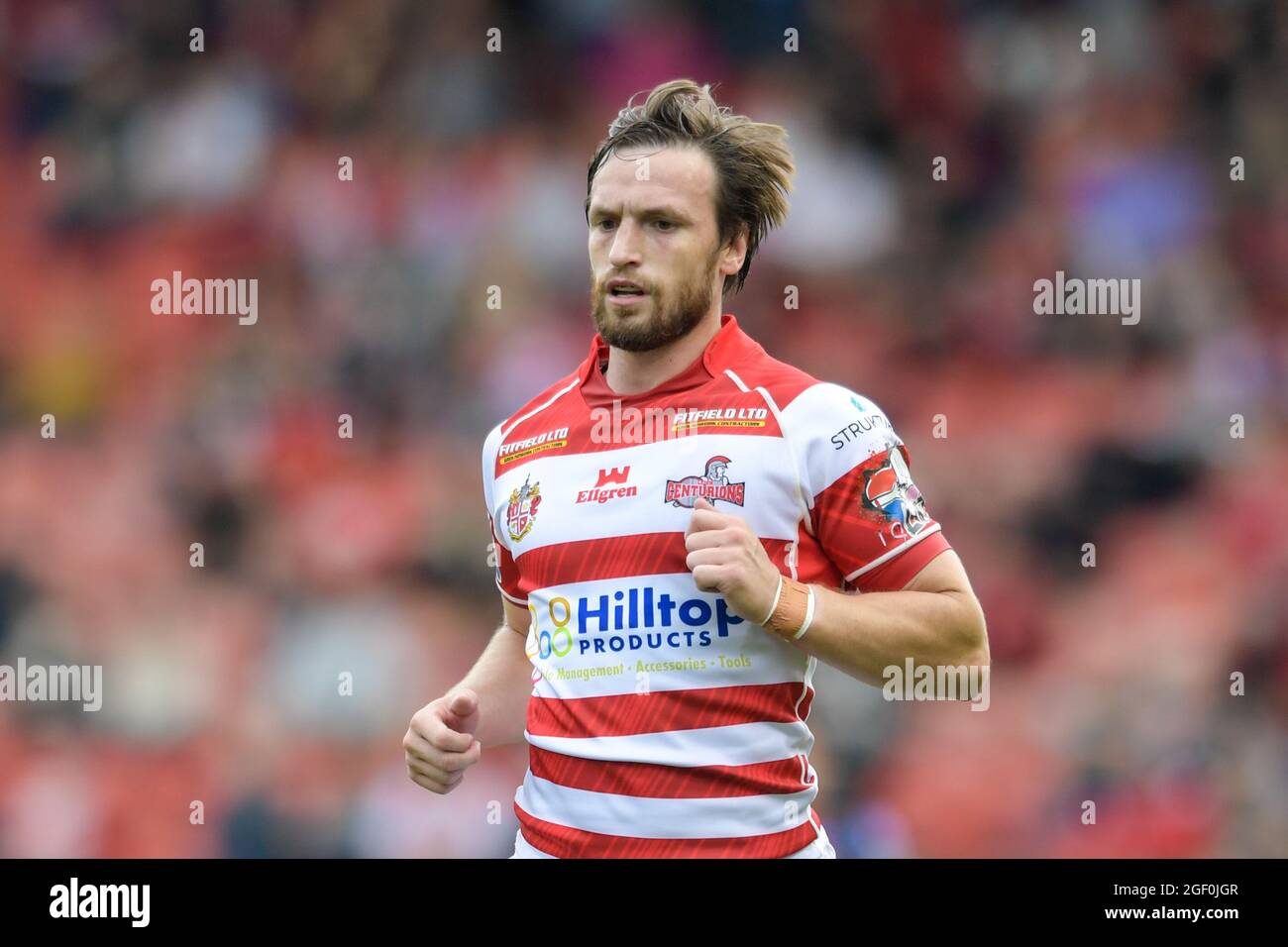 Leigh, UK. 22nd Aug, 2021. Joe Mellor (7) of Leigh Centurions in action ...