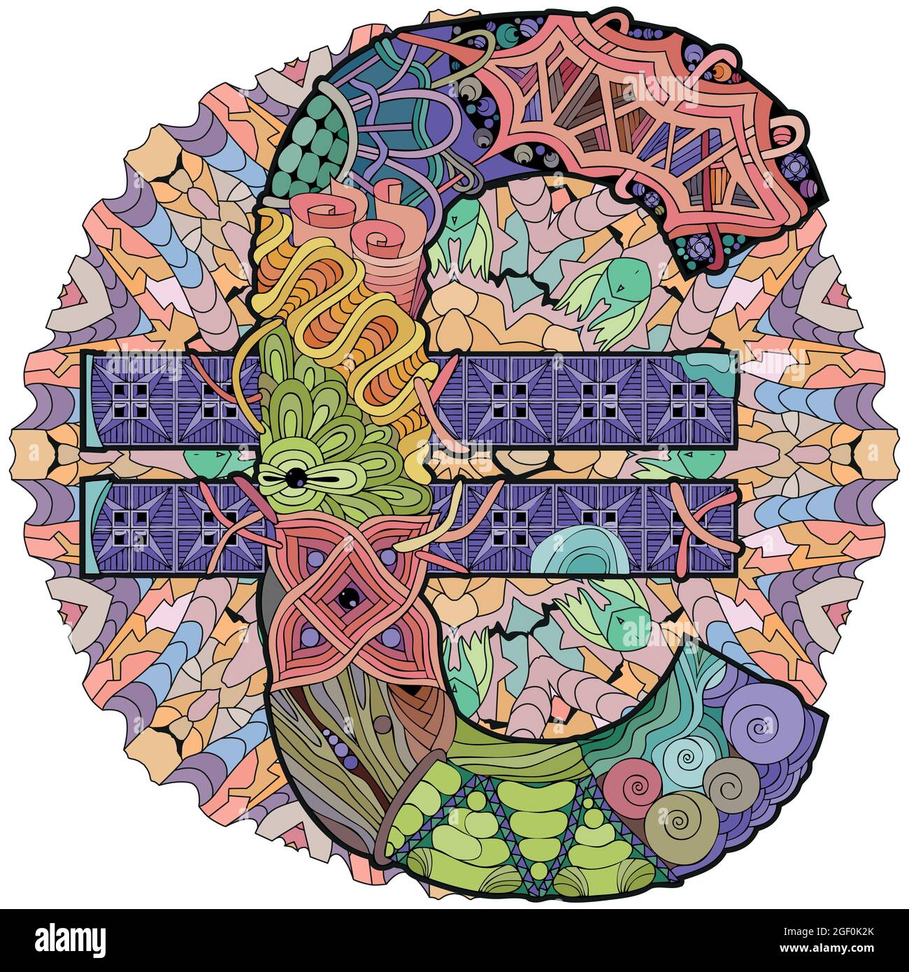 Symbol of euro zentangle on mandala. Vector decorative object Stock ...