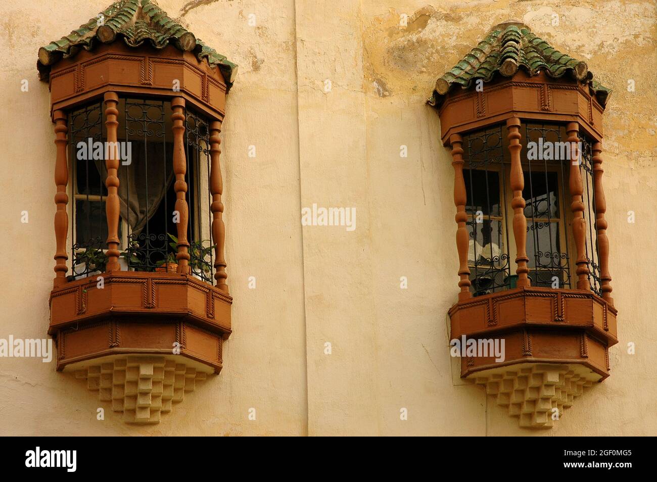 Traditional windows and balconies in the spiritual city of Morocco ...