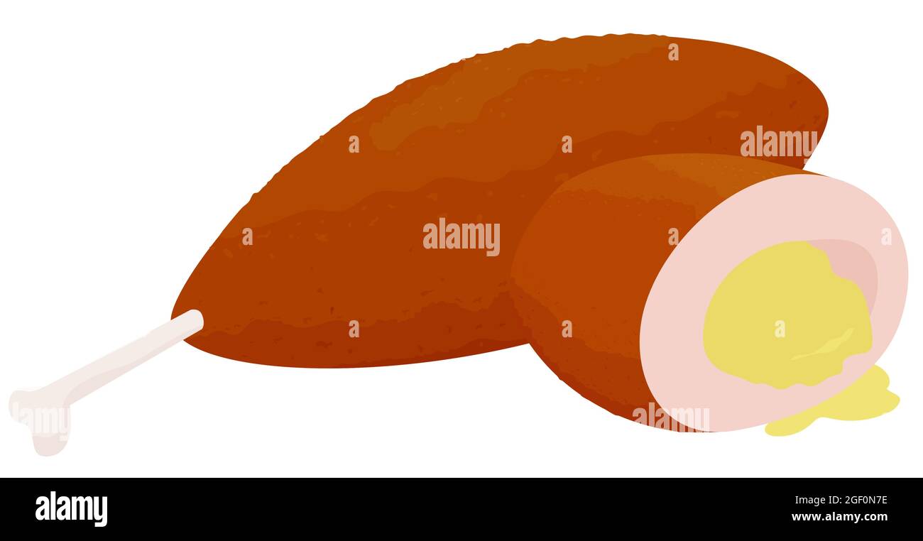 Cartoon breaded chicken kiev cutlets half and whole isolated on white ...