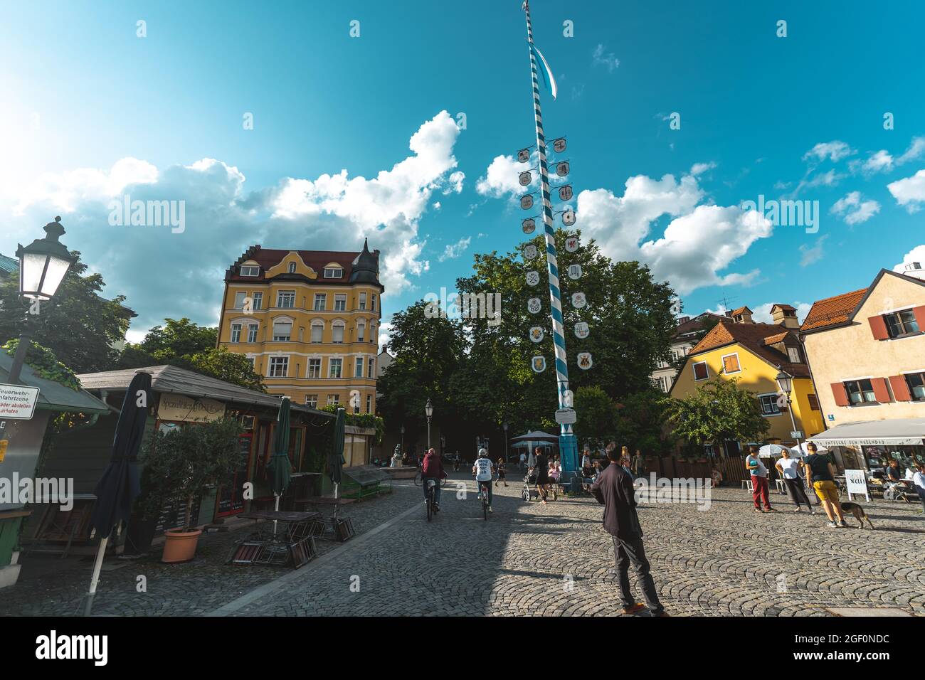 MUNIC, GERMANY - Aug 03, 2021: A summer day at Wiener Platz in Munich ...