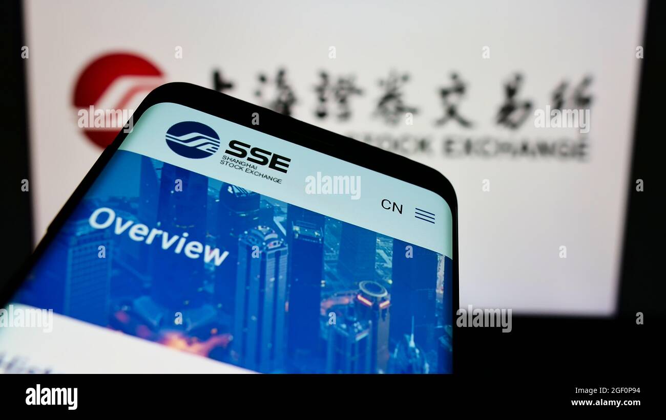 Mobile phone with website of Chinese Shanghai Stock Exchange (SSE) on ...