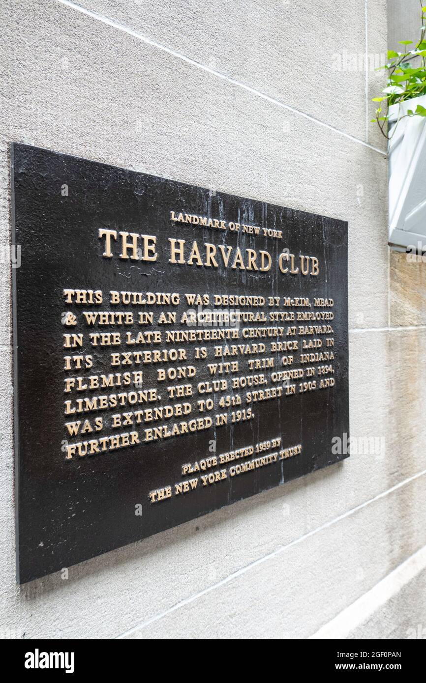 The Harvard Club of New York City, W 44th Street, NYC, USA Stock Photo ...