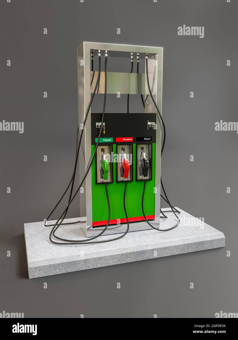 3d rendering of self-service fuel pump model on dark gray background ...