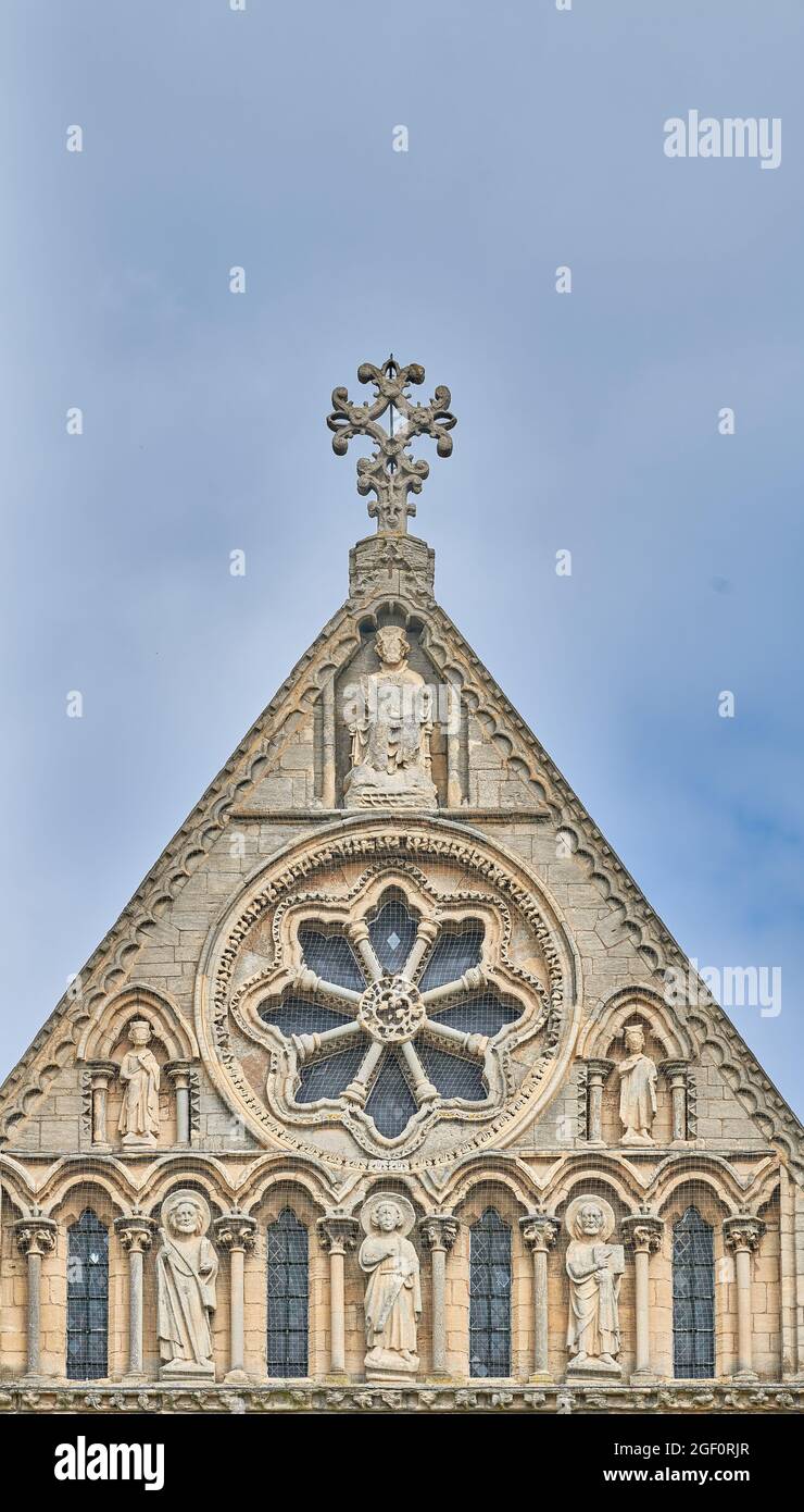 Statue of St Peter on the triangular apex of the 13th century west ...