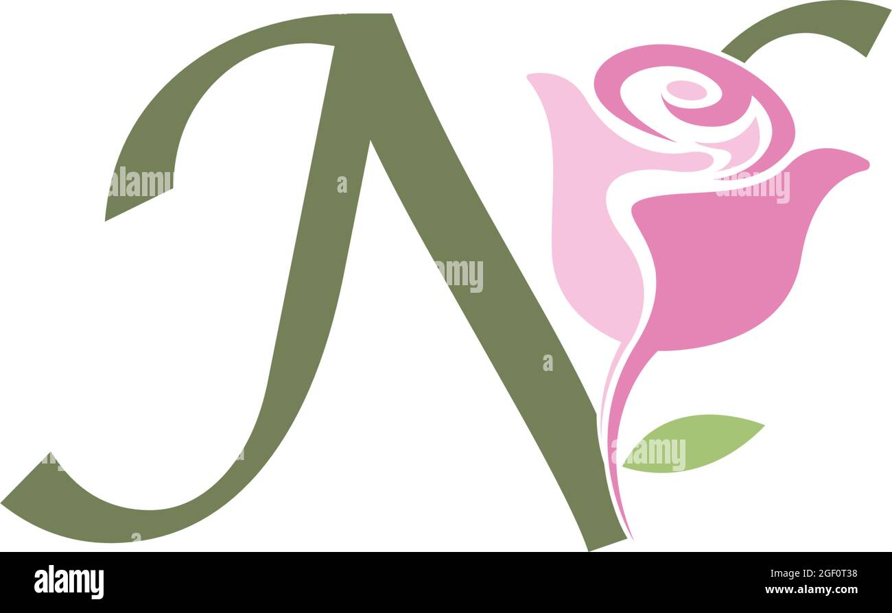 Letter N with rose icon logo vector template illustration Stock Vector ...