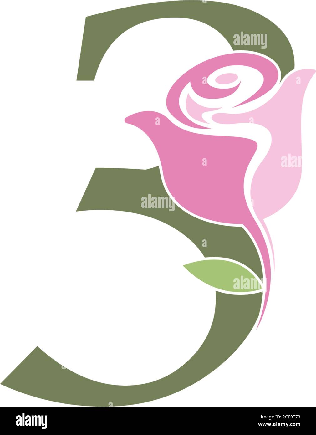Number 3 with rose icon logo vector template illustration Stock Vector ...