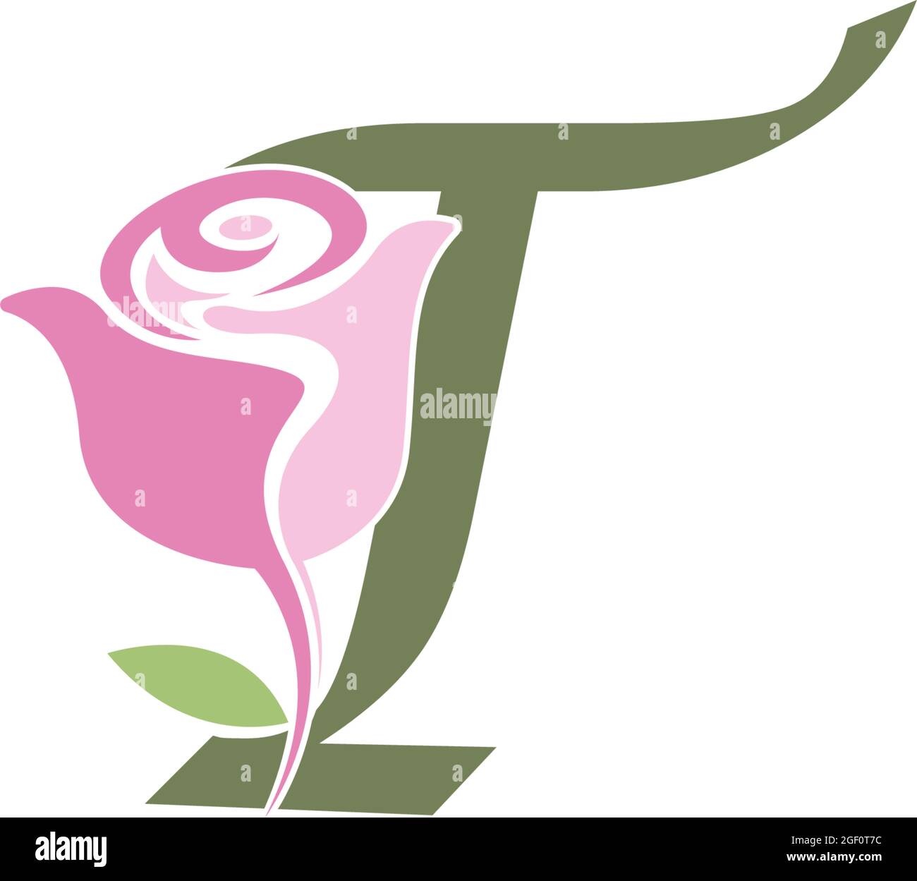 Letter T with rose icon logo vector template illustration Stock Vector ...
