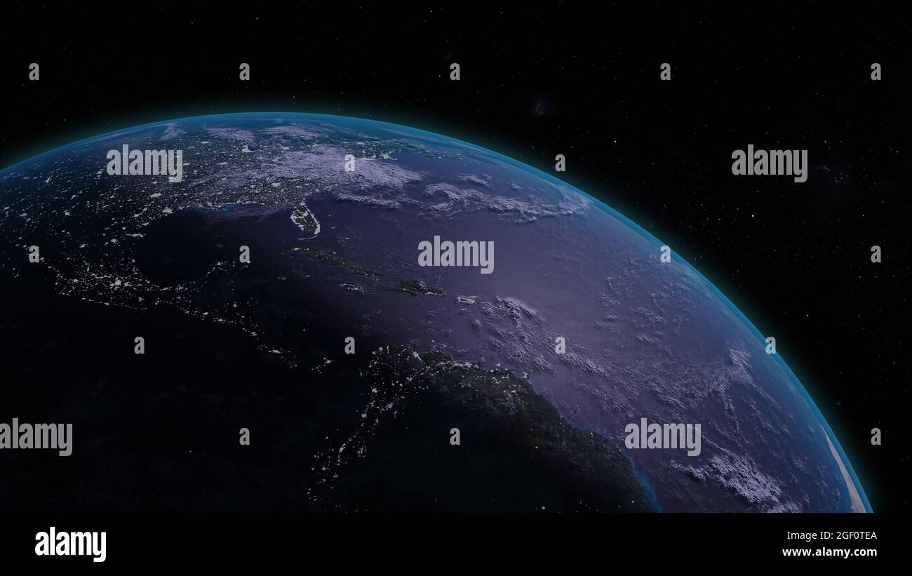 beautiful view of planet earth from the space and blue shinny ...