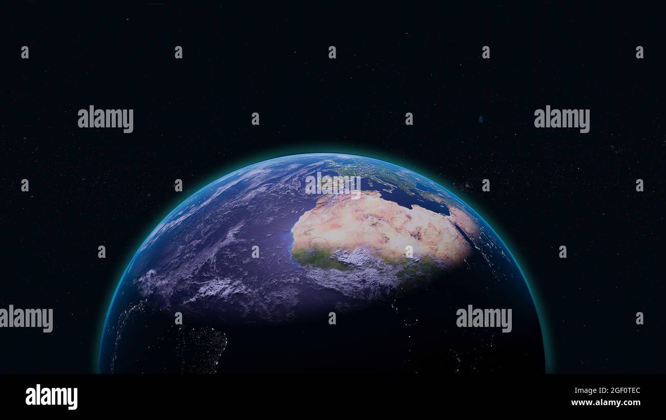 beautiful view of planet earth from the space and blue shinny ...