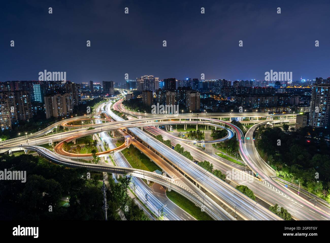 Chengdu city overpass at night Stock Photo - Alamy