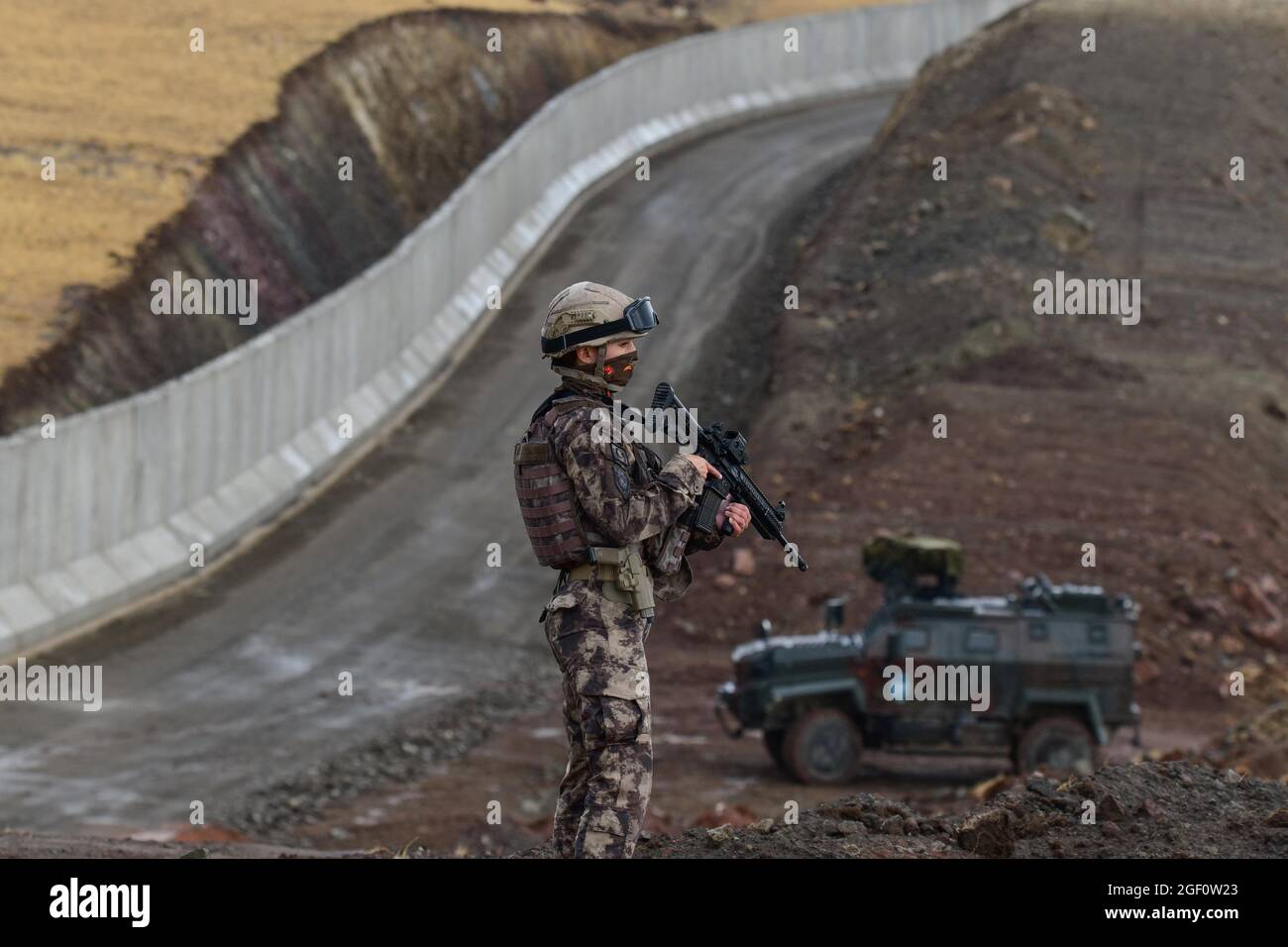 A Turkish military vehicle patrols near the Turkey Iran border, in Van ...