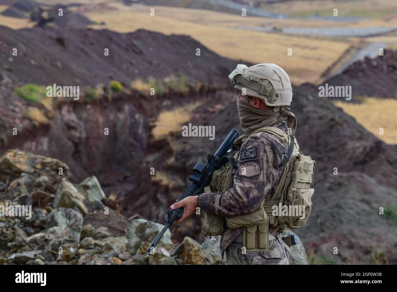 Turkish military patrols near the Turkey Iran border, in Van provence ...