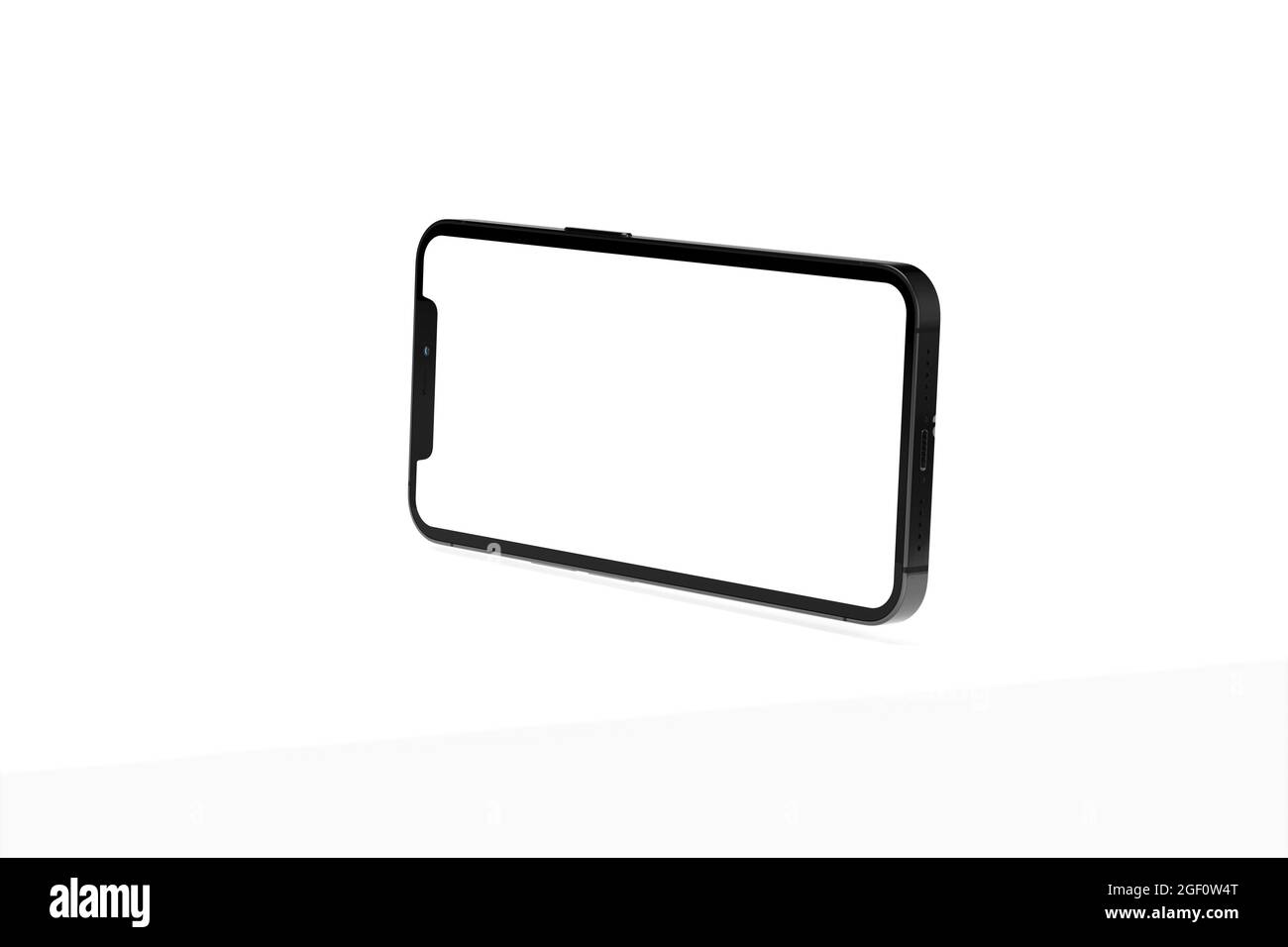 A 3D illustration of a smartphone slanted to right with a blank screen ...