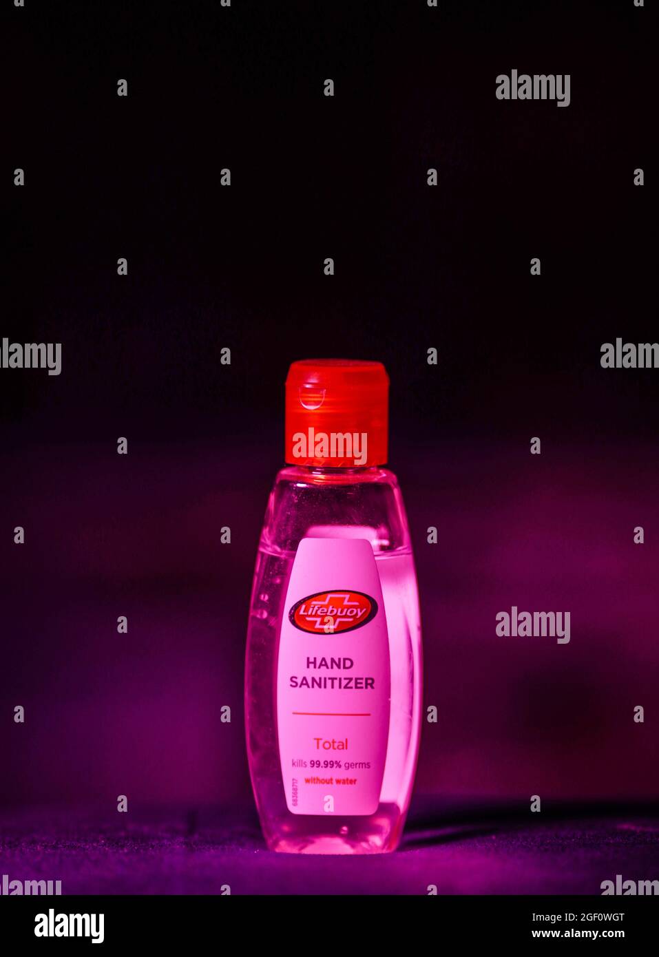 HYDERABAD, INDIA - Aug 01, 2021: A vertical shot of a small bottle of ...