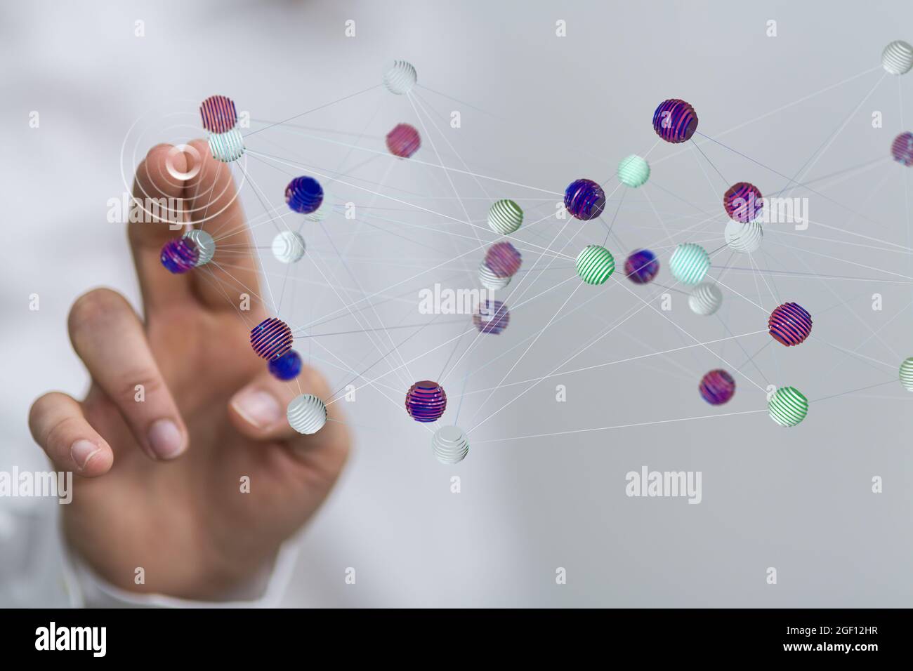 A 3D rendering of a digital diagram with a real person in the ...