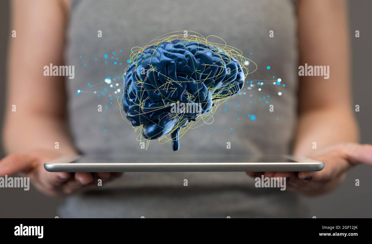 A 3D rendering of an artificial intelligence over a tablet Stock Photo ...