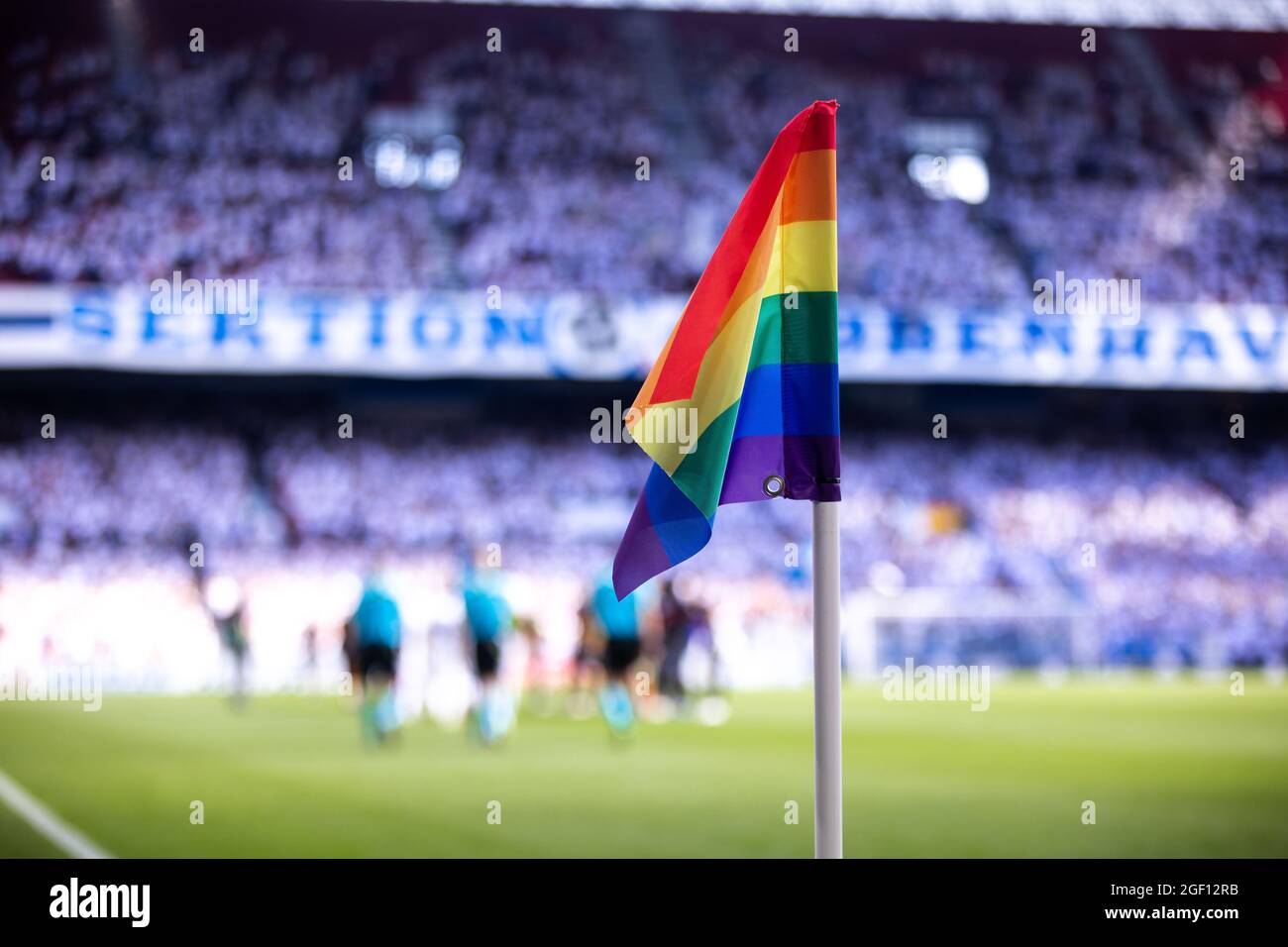 Copenhagen, Denmark. 22nd Aug, 2021. A rainbow colored corner flag to ...