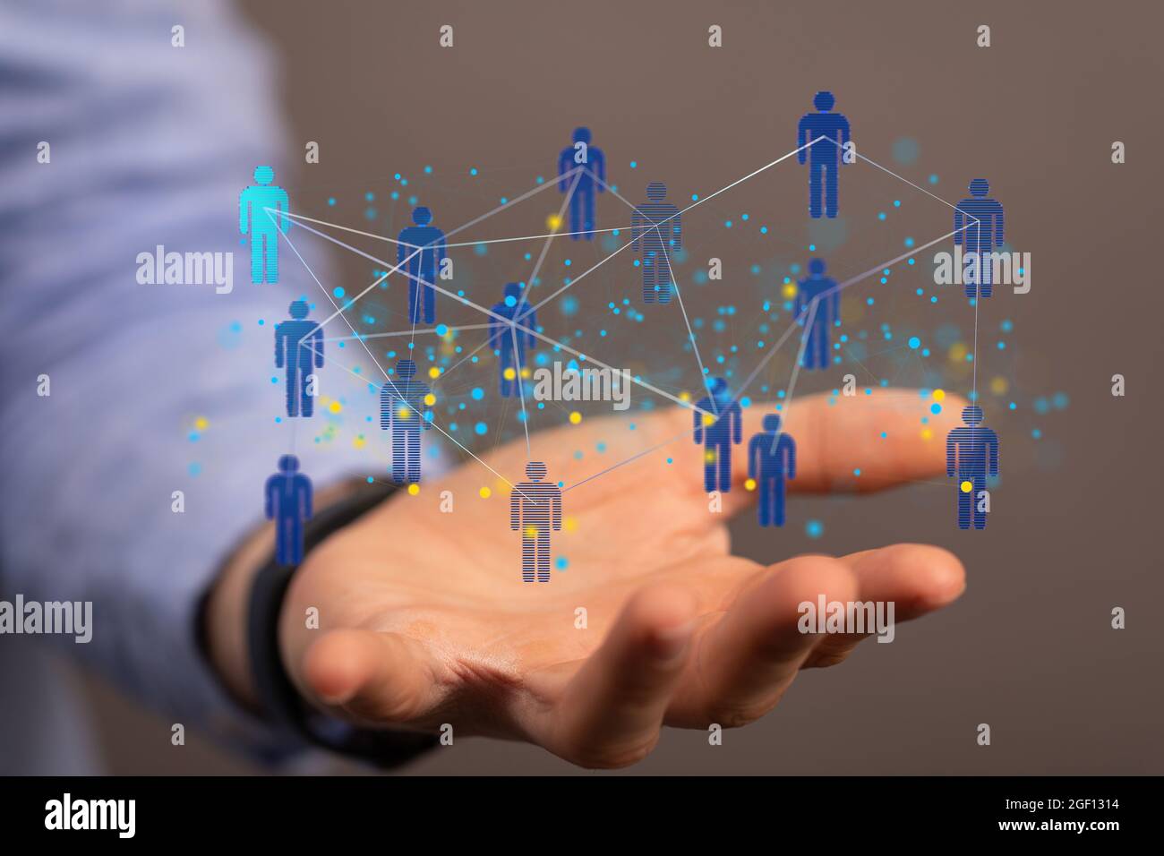 A 3D rendering of people silhouettes in the network team with a real ...