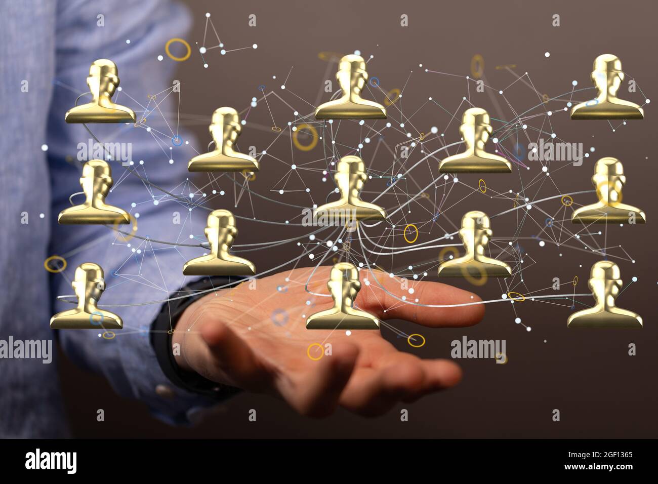A 3D rendering of people silhouettes in the network team with a real ...