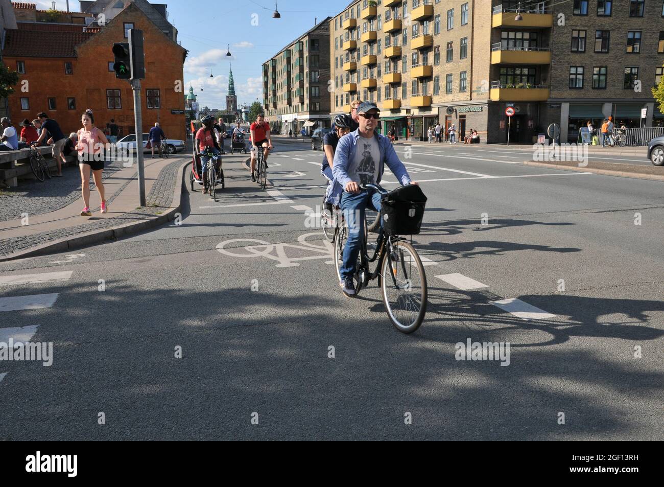 Copenhagen, Denmark., 22 August 2021, Bicyclers use bike lane to rine ...