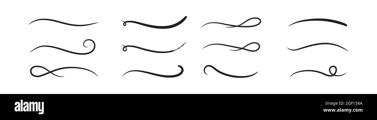 Hand drawn collection of curly swishes, swashes, swoops. Calligraphy ...