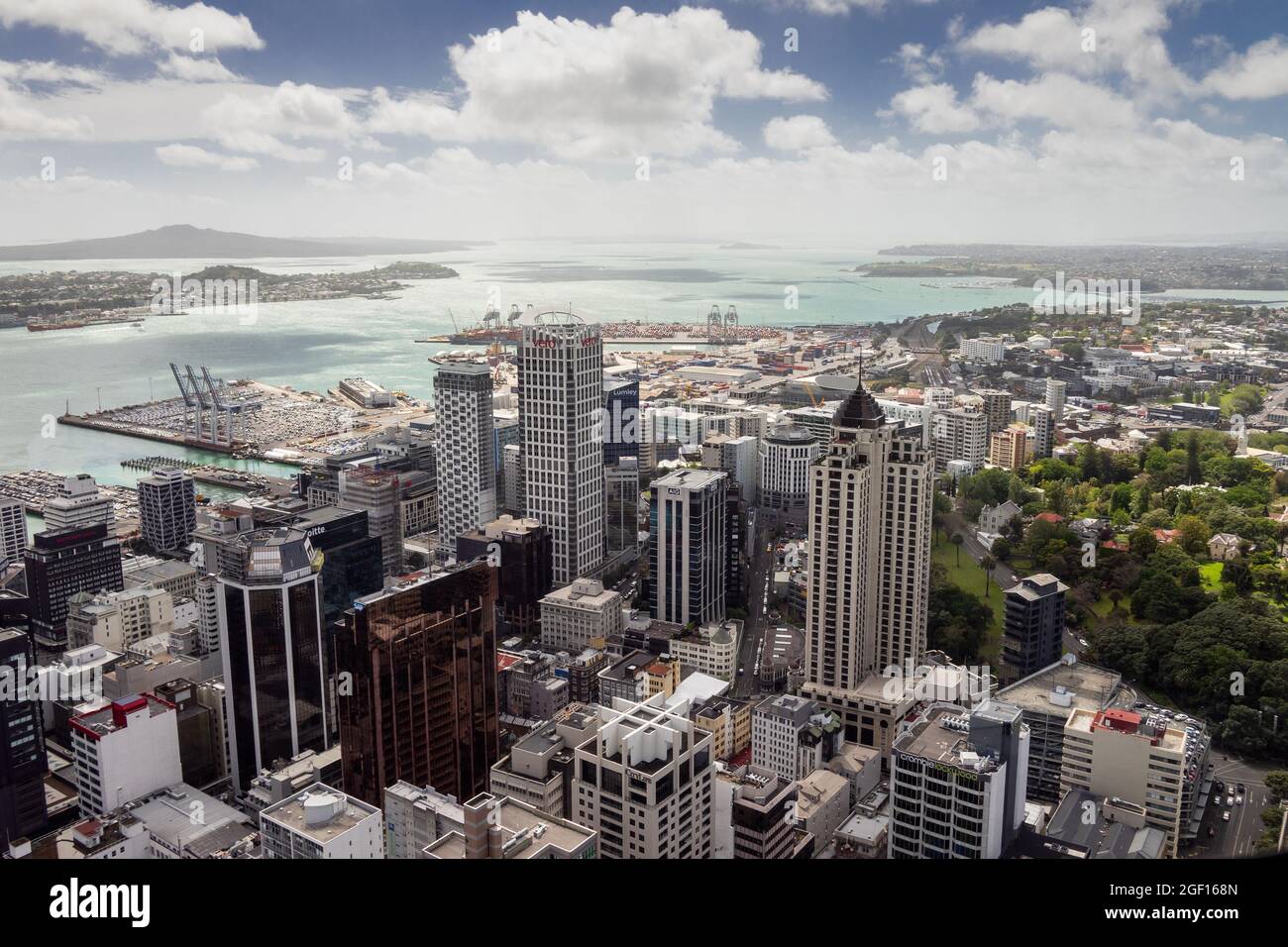 Aerial View From The Sky Tower In Auckland New Zealand Downtown City ...
