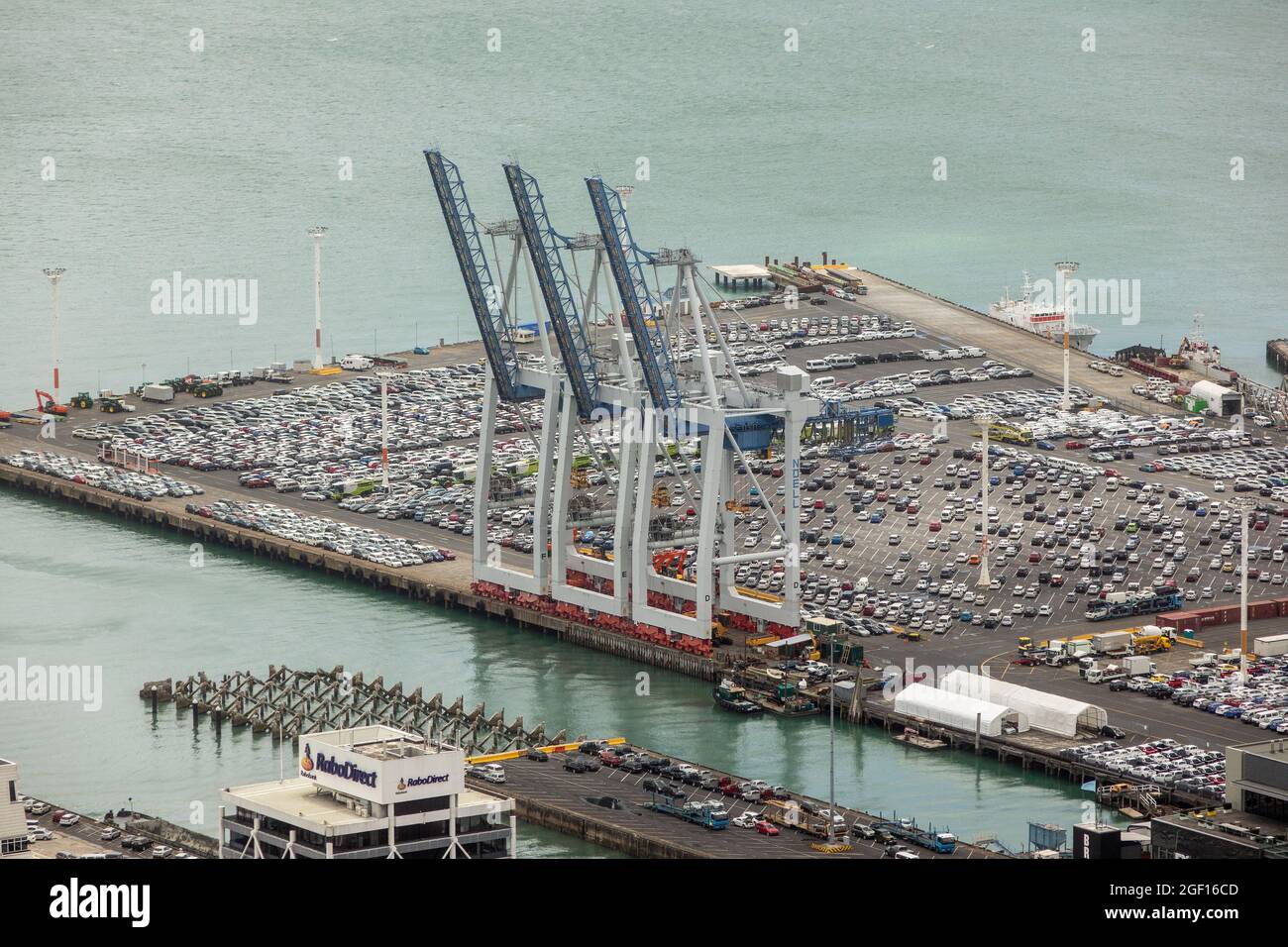 Port Of Auckland With New Car Imports Parked Ready For Distribution ...