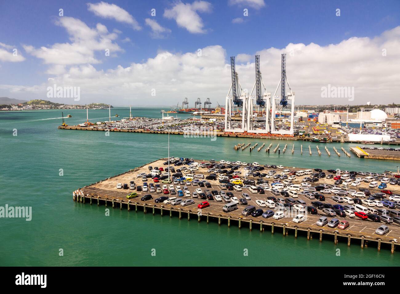 Port Of Auckland With New Car Imports Parked Ready For Distribution ...