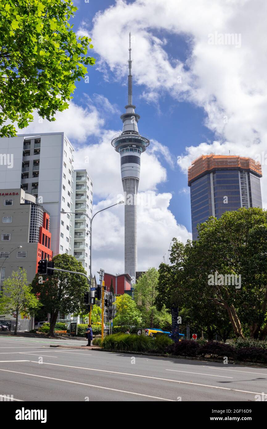 Sky Tower Building Exterior In Auckland New Zealand Stock Photo - Alamy