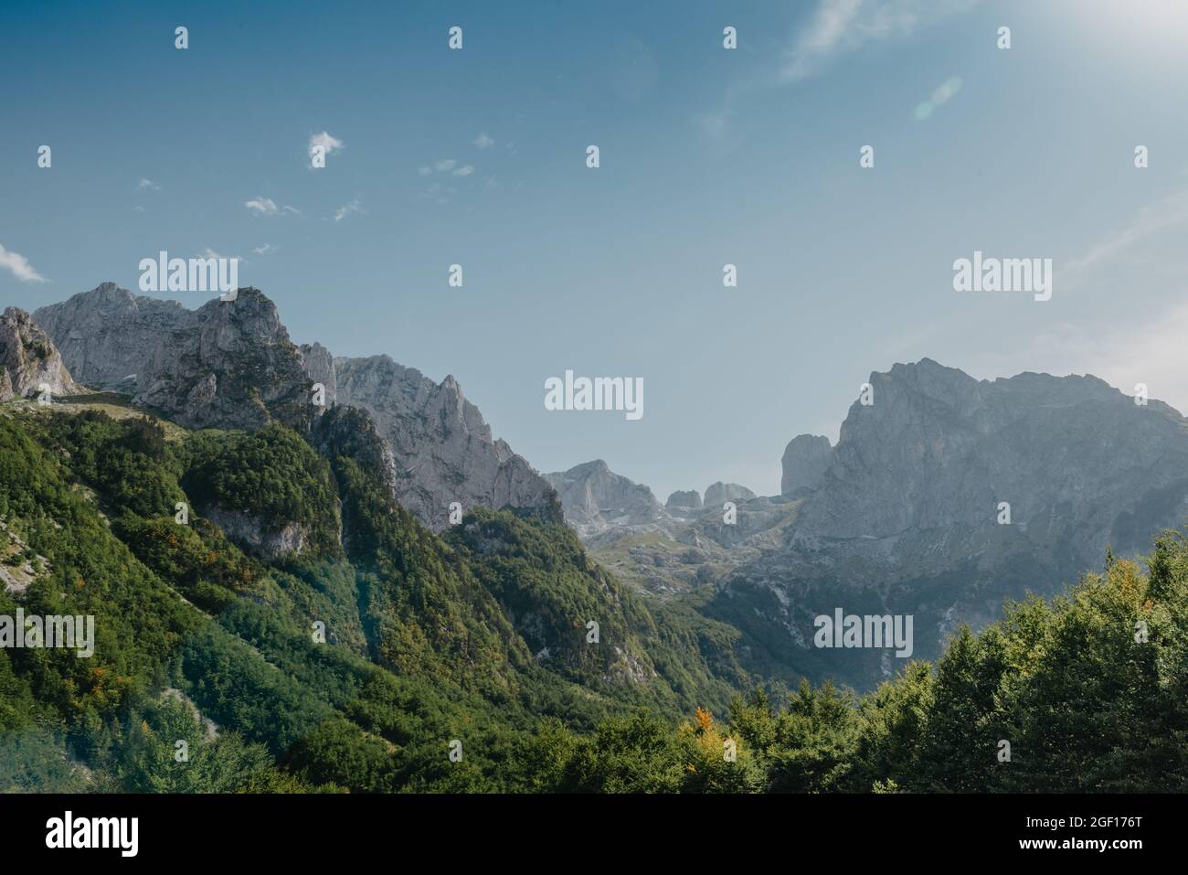 A view of the accursed mountains in the Grebaje Valley. Prokletije ...
