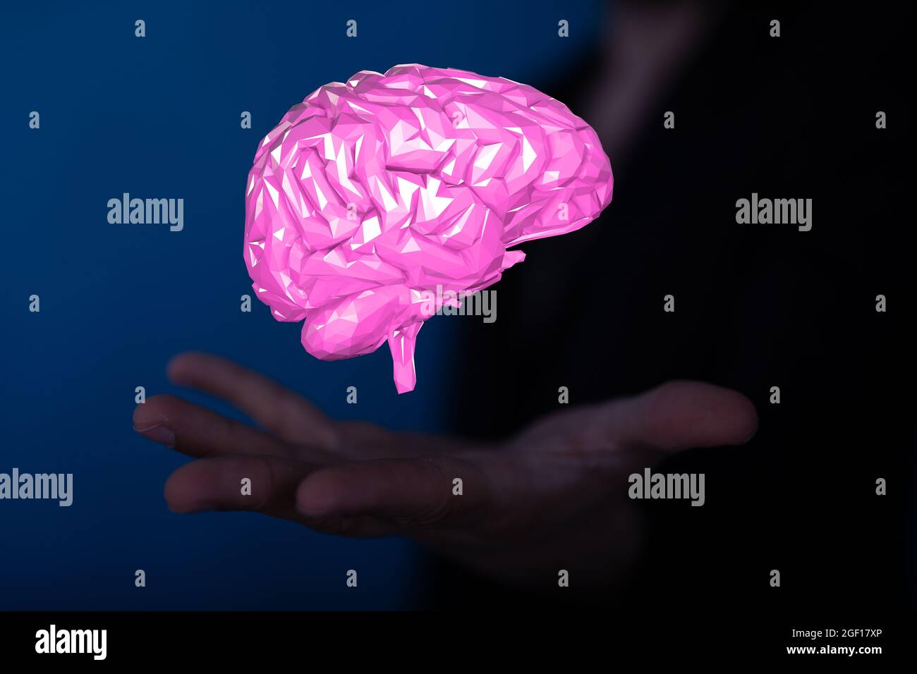 A 3D rendering of a virtual pink brain symbolizing artificial ...
