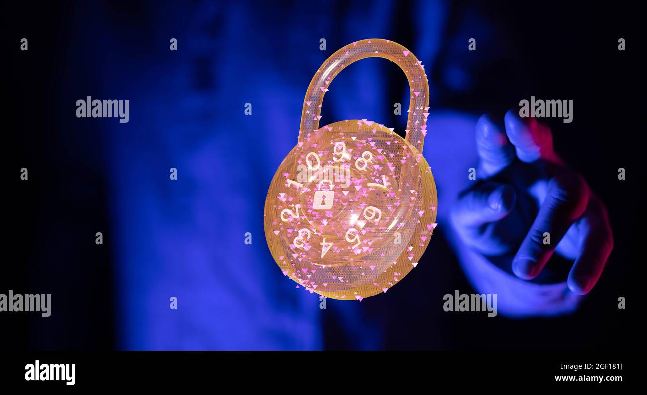 A 3D rendering of a futuristic sci-fi inspired padlock - cyber security ...