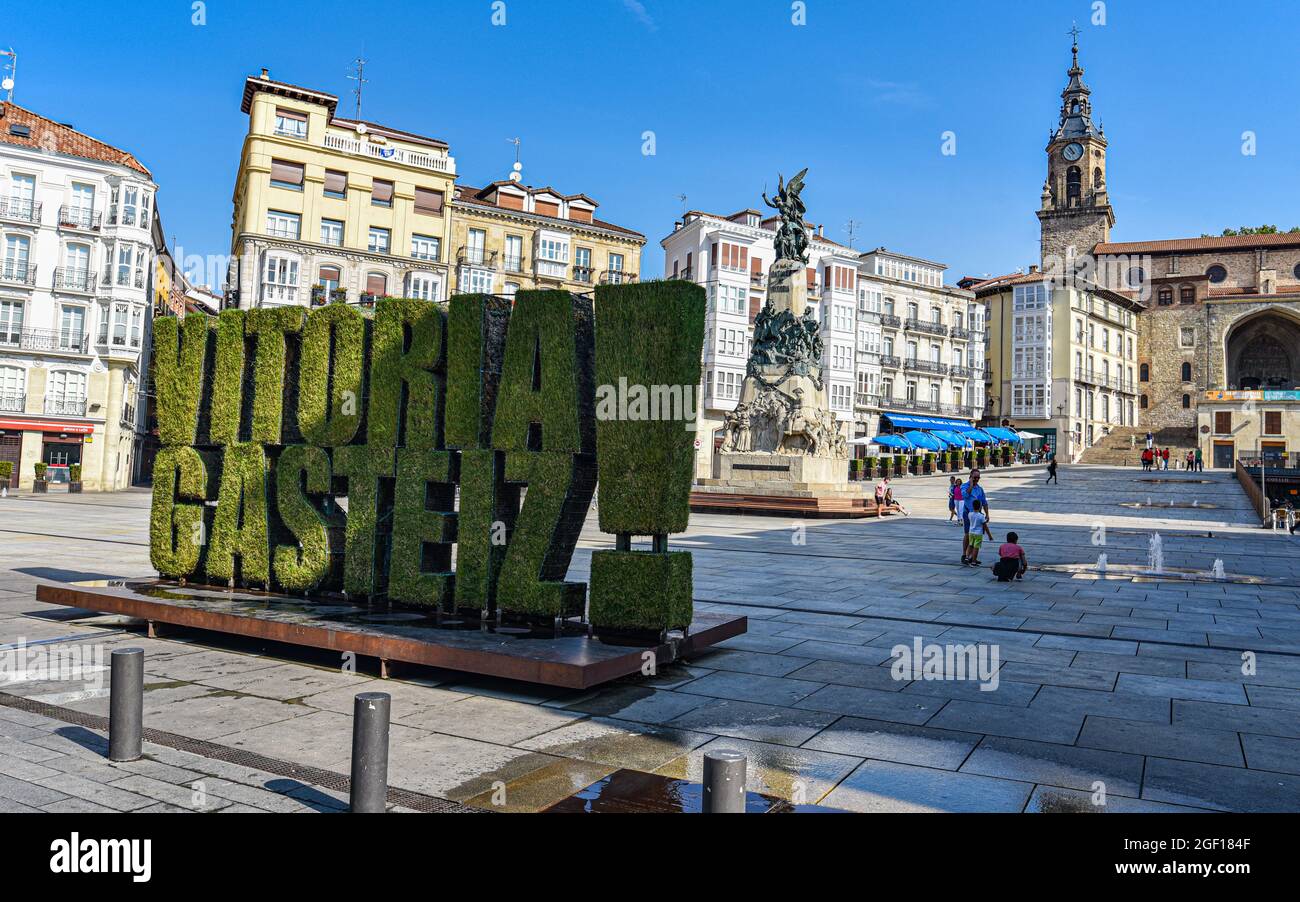 Vitoria Gasteiz, Spain - 21 Aug 2021: Floral Vitoria Gasteiz sign in ...