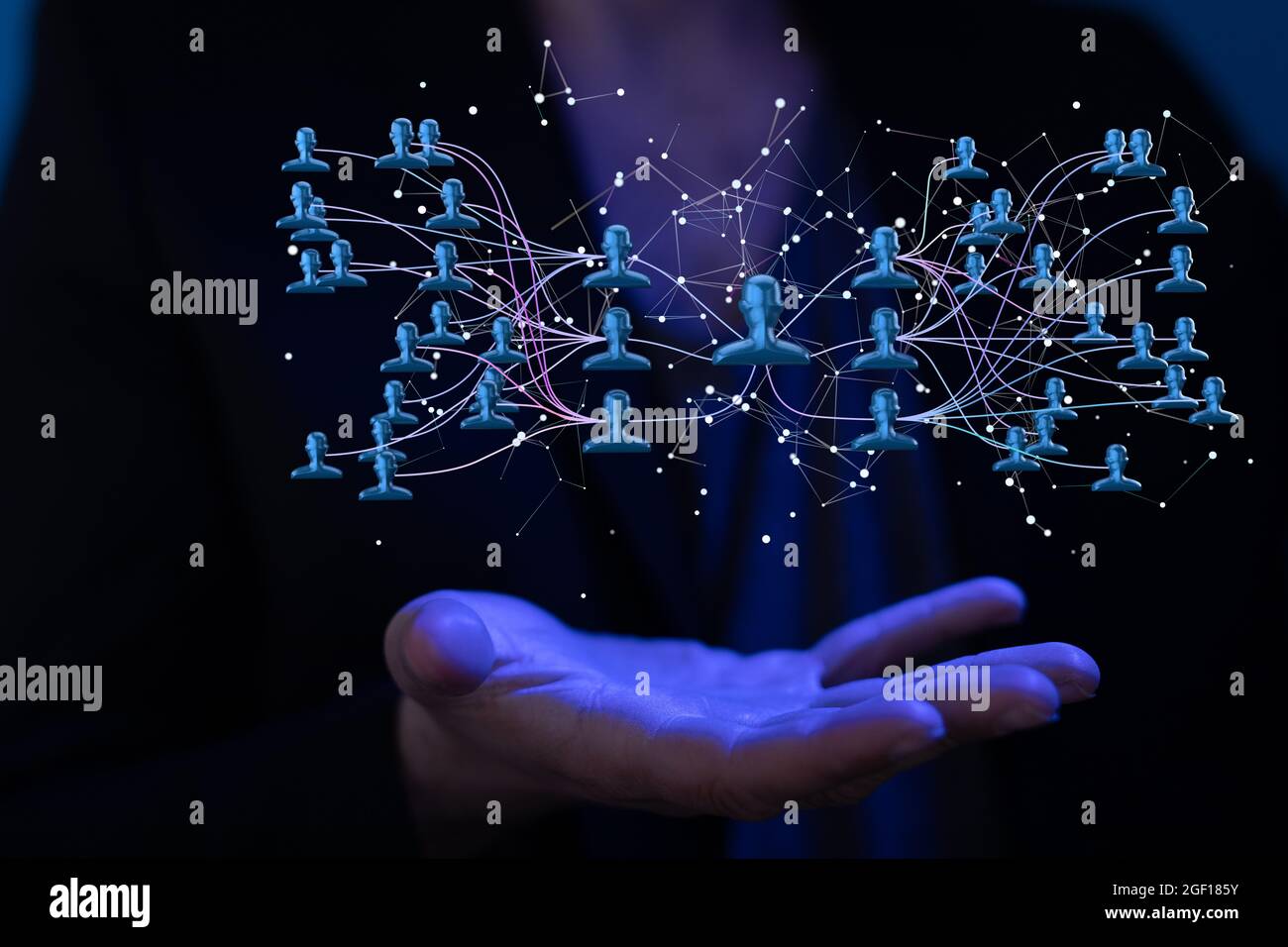 A 3D rendering of people silhouettes in the network team with a real ...