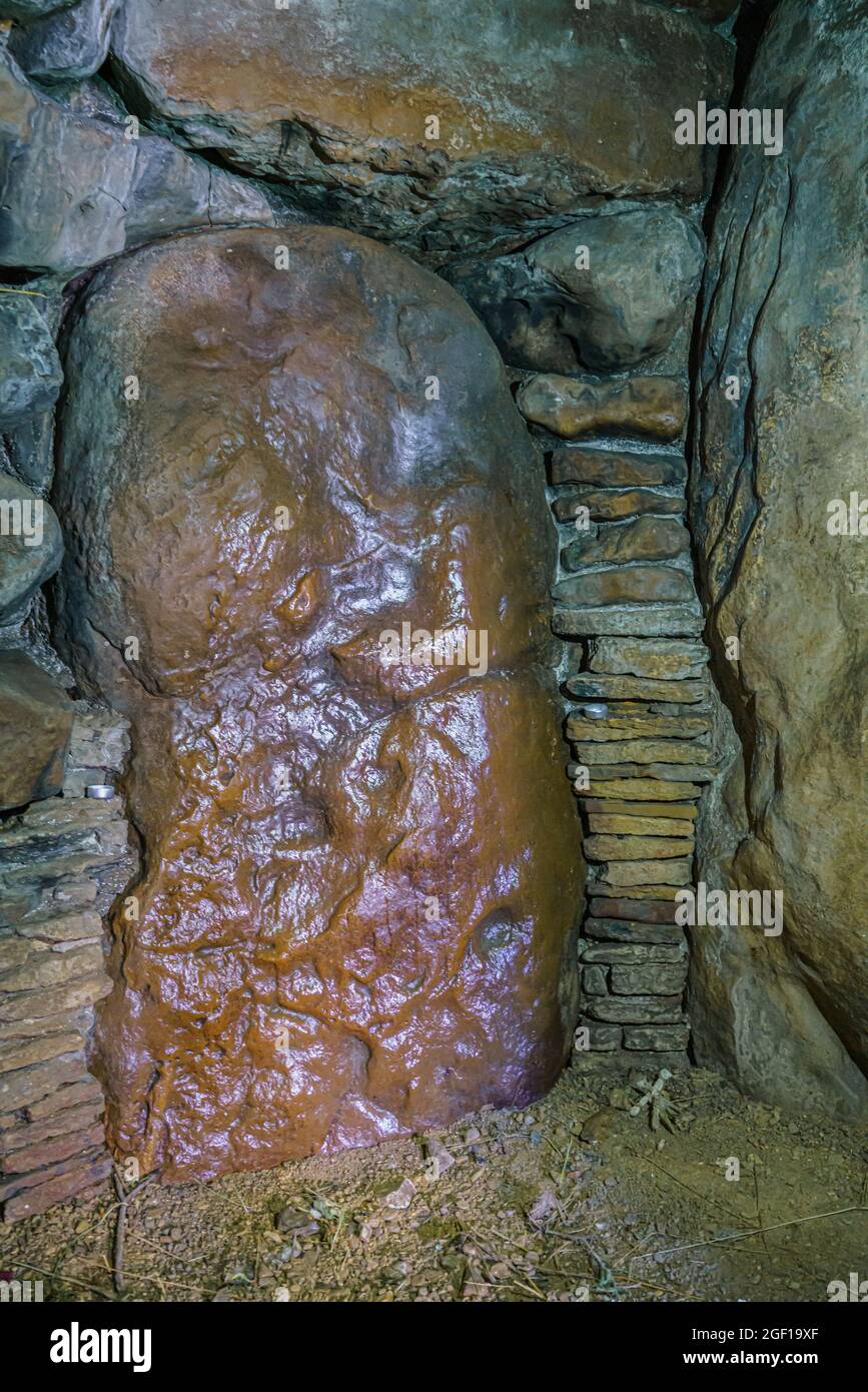 the beautiful aged stone inside early neolithic chambered tombs at West ...