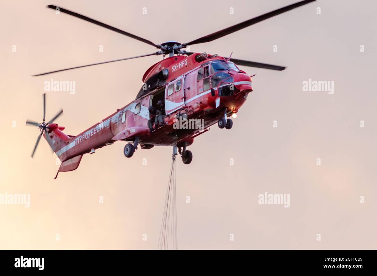 TATOI VARIBOBI ATHENS, GREECE - Aug 03, 2021: A low-angle shot of a jet ...
