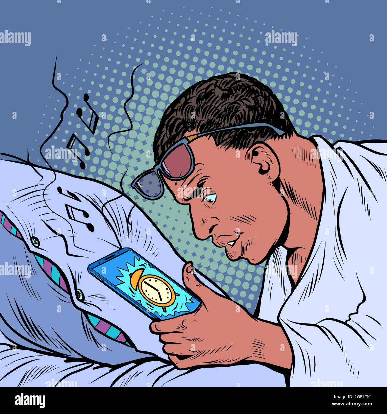 a black man wakes up from an alarm clock, countdown morning ...