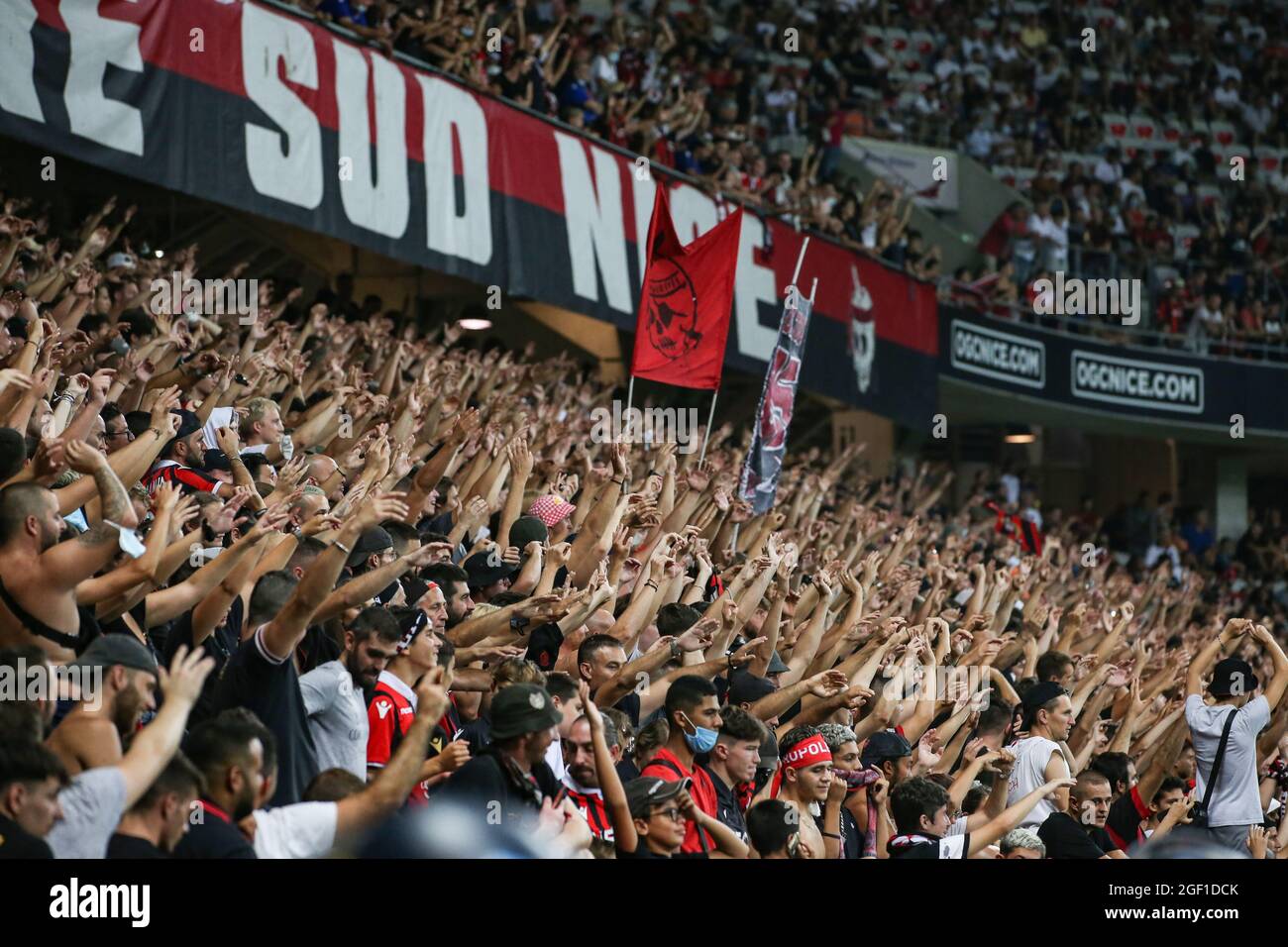Nice, France, 22nd August 2021. OGC Nice fans in the South Curve ...