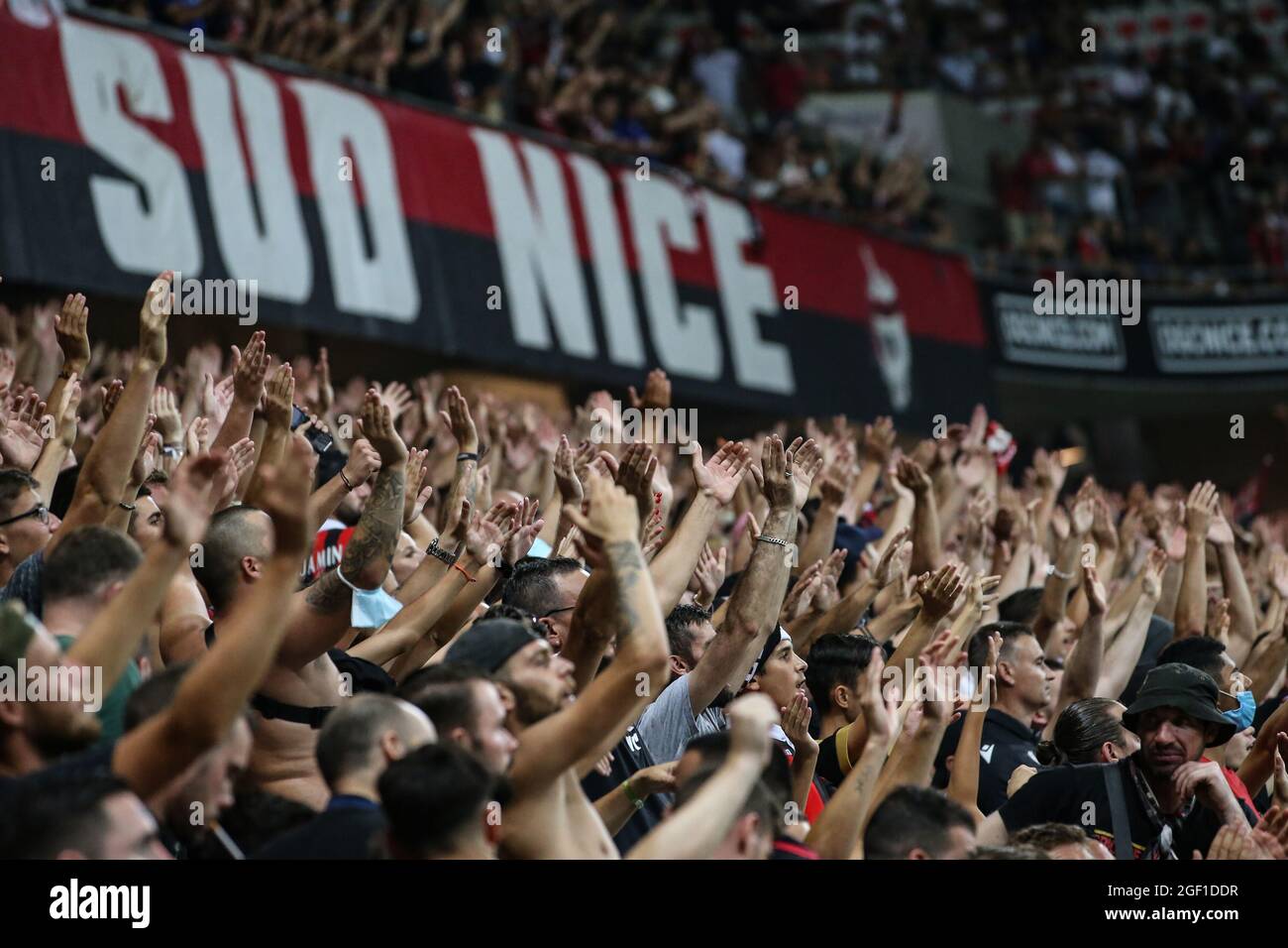 Nice, France, 22nd August 2021. OGC Nice fans in the South Curve ...