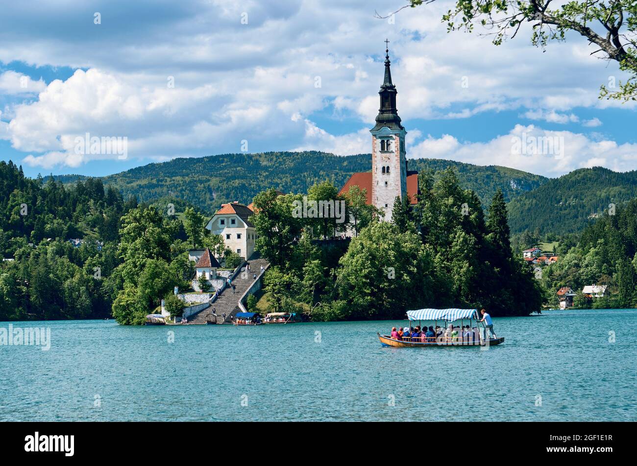 Beautiful view of Lake Bled and island church, Slovenia Stock Photo - Alamy