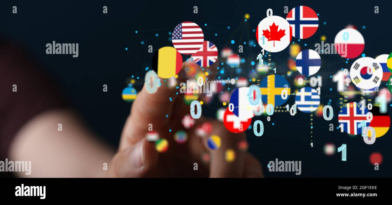 The virtual 3D national flags of different foreign countries ...