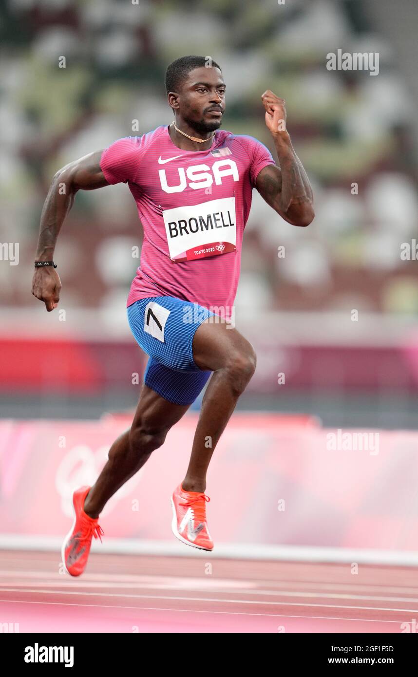 Trayvon Bromell running the 100 meters at the 2020 Tokyo Olympics Stock ...