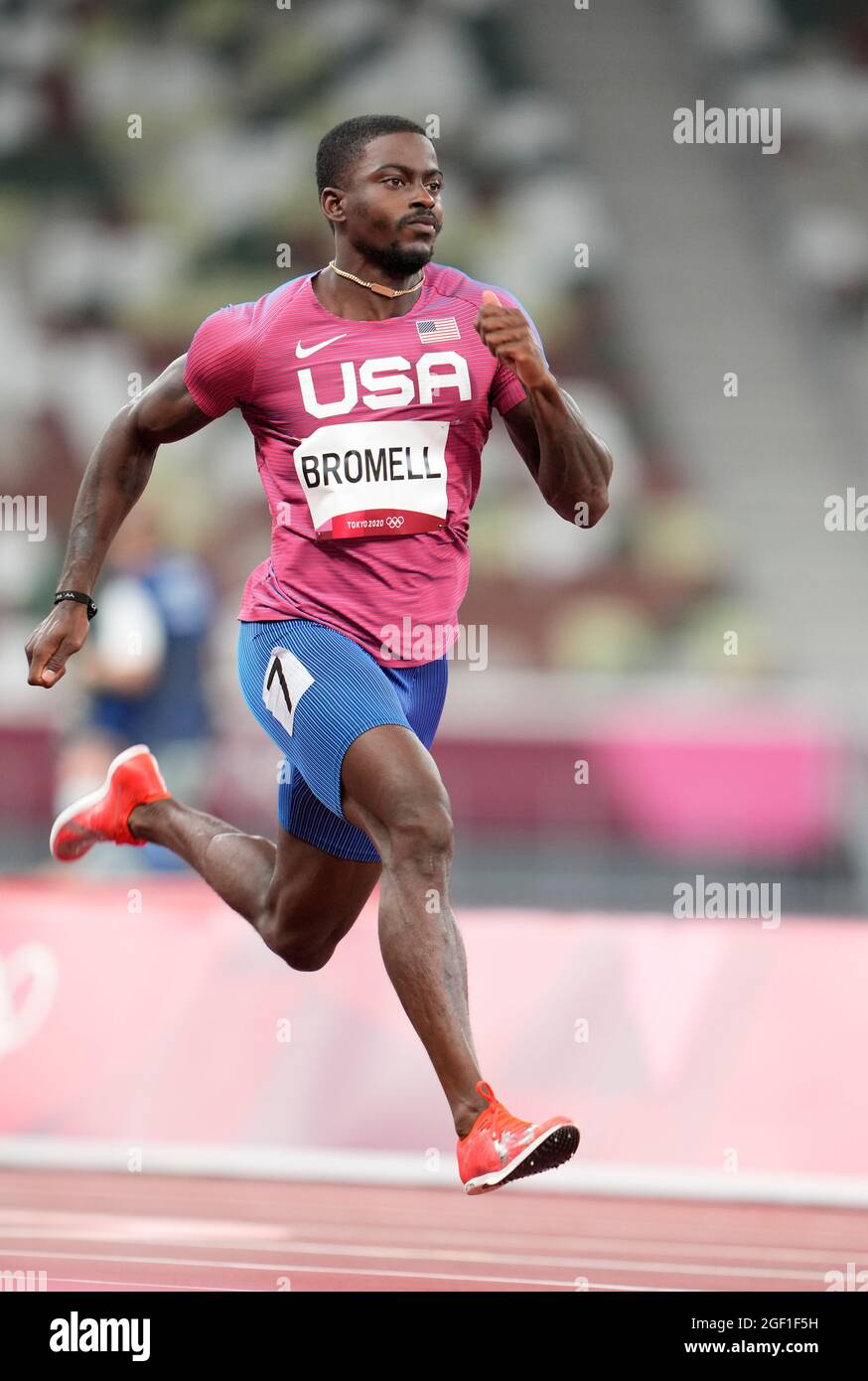 Trayvon Bromell running the 100 meters at the 2020 Tokyo Olympics Stock ...