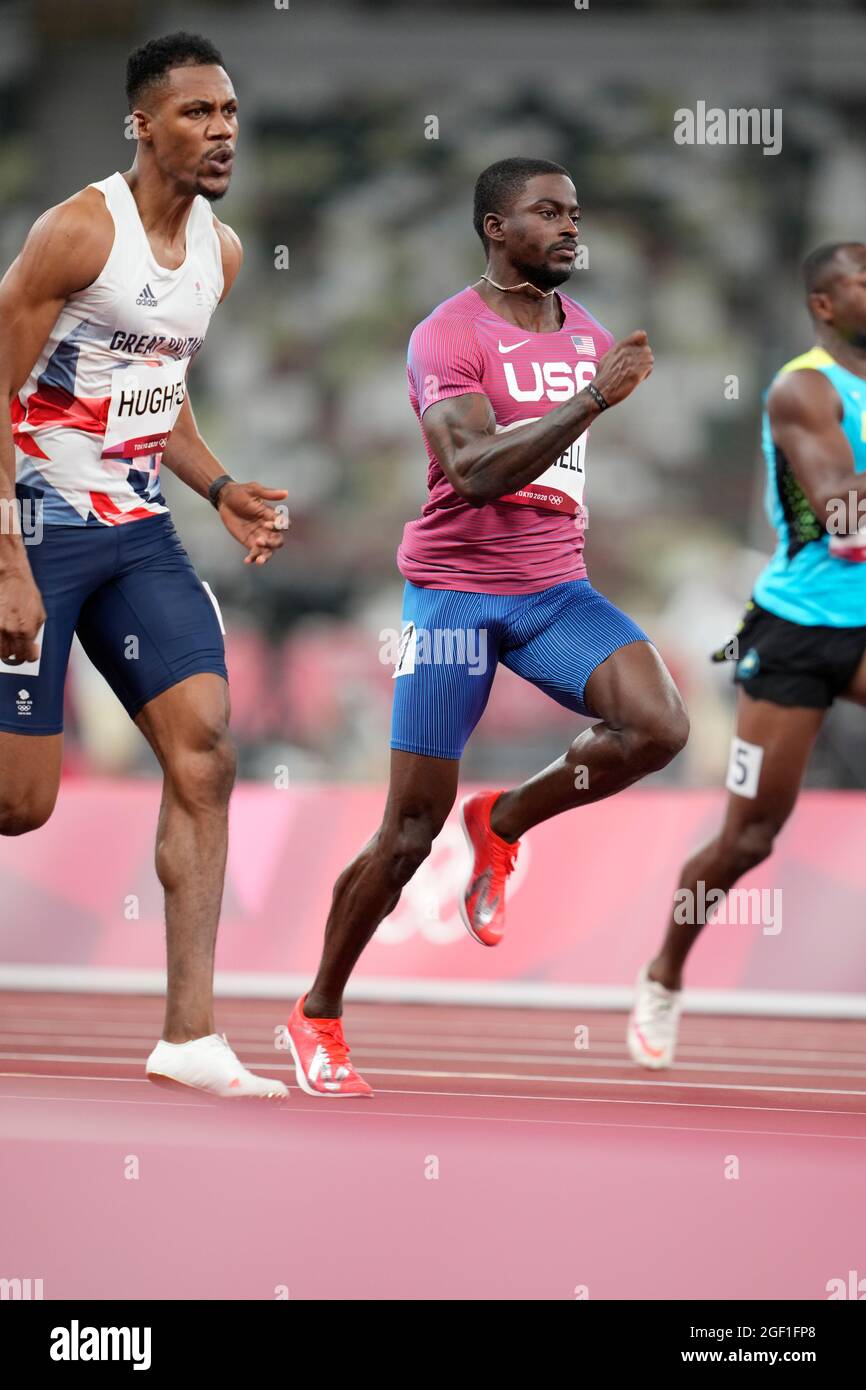 Trayvon Bromell running the 100 meters at the 2020 Tokyo Olympics Stock ...