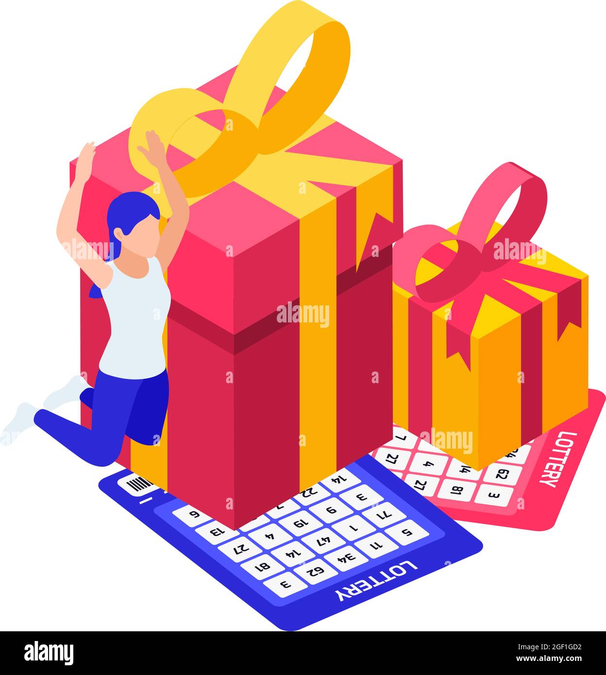 Happy lottery winner tickets and presents isometric icon 3d vector ...